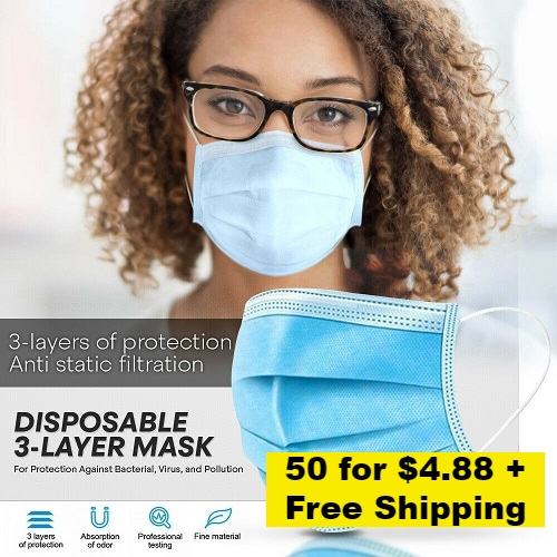 50-PK of Disposable Face Masks : Only $4.88 + Free Shipping